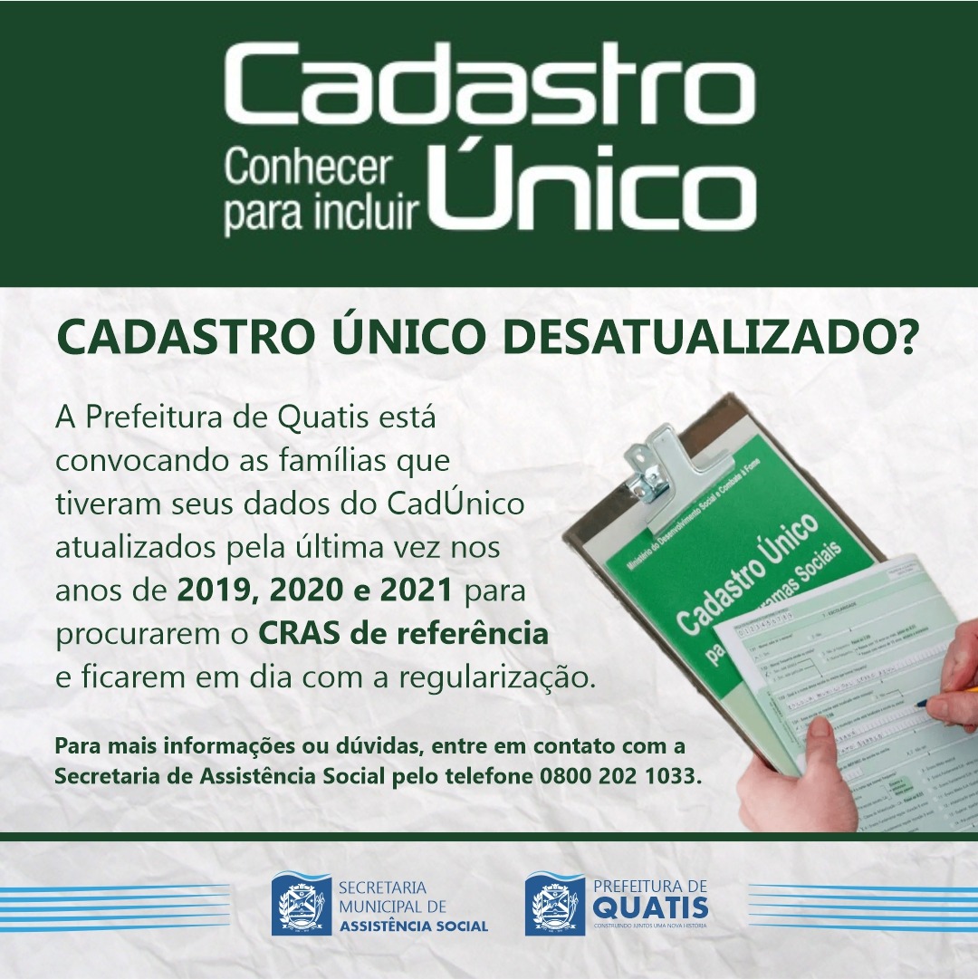 CADASTRO ÚNICO DESATUALIZADO? – Prefeitura Municipal de Quatis