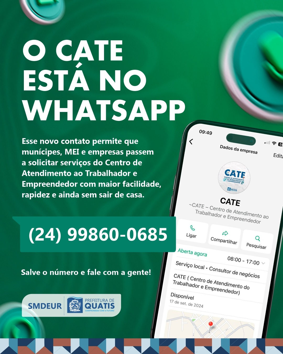 O CATE ESTÁ NO WHATSAPP! – Prefeitura Municipal de Quatis